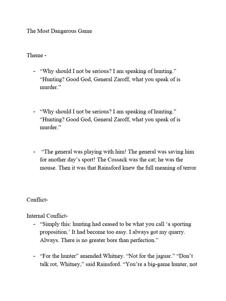 "the Most Dangerous Game" Quiz | PDF