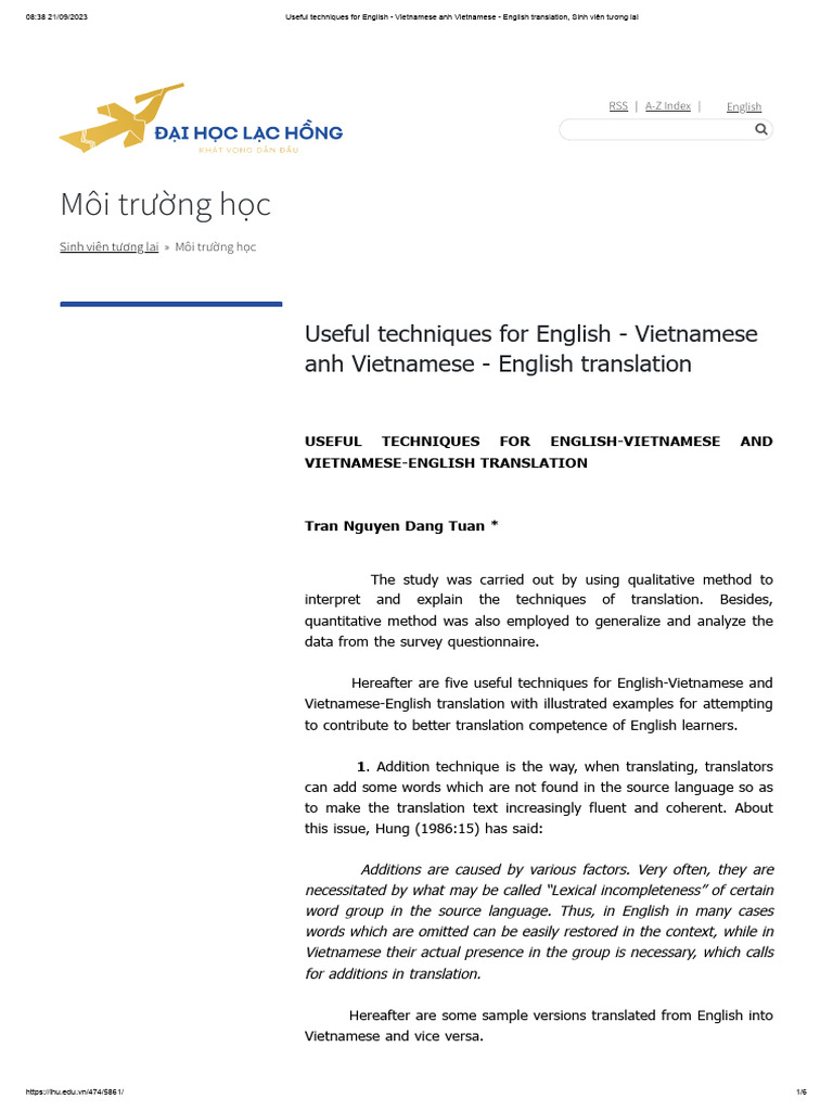 Useful Techniques For English - Vietnamese Anh Vietnamese - English Translation, Sinh Viên Tương ...