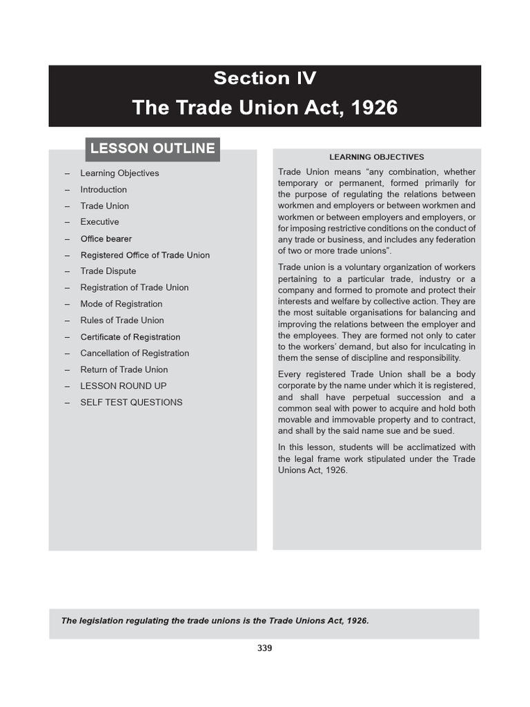 Trade Union Act 1926 Overview and Registration | PDF | Finance & Money ...