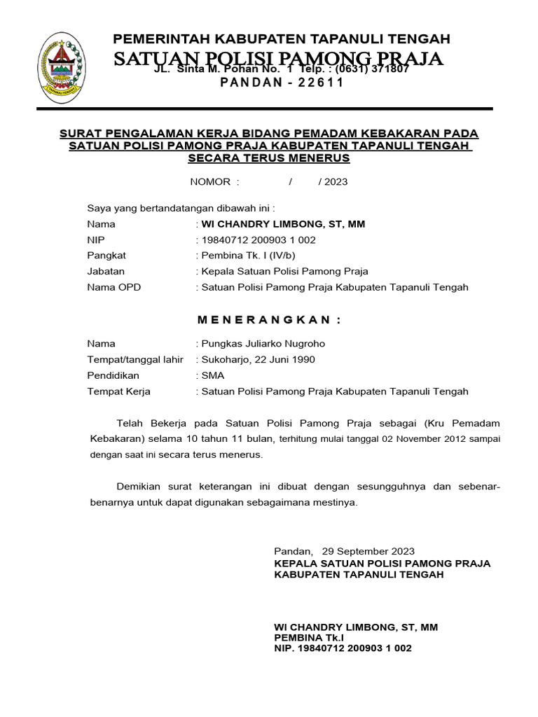 Suket Pengalaman Kerja - Format BKD | PDF
