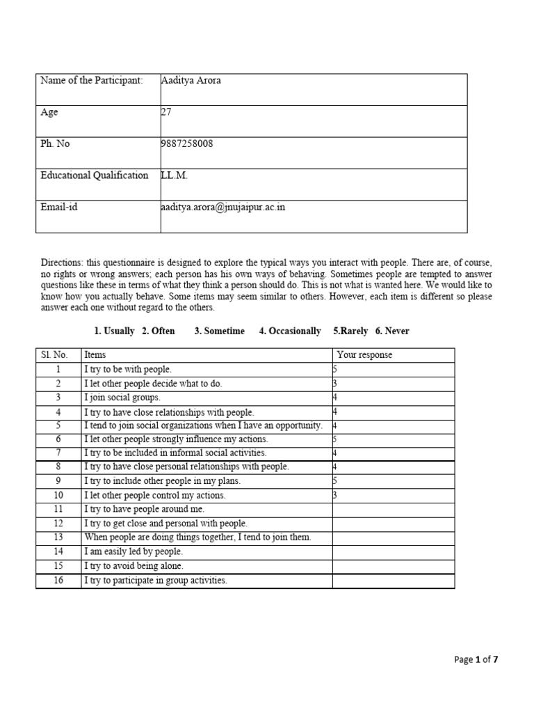 FIRO-B - Psychometric Test | PDF