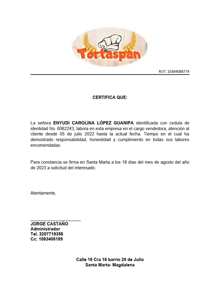 Ejemplo de Certificado | PDF