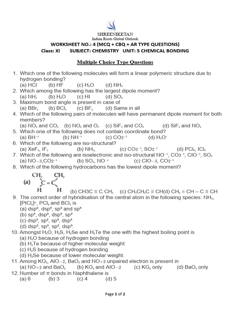 G11 Chemistry WS No. 4 Unit 5 Chemical Bonding - 21092023 | PDF
