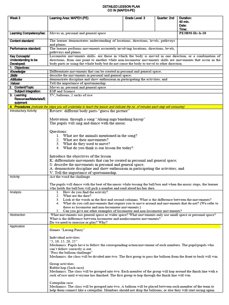 Cot 2 in Mapeh Pe | PDF | Learning | Cognition
