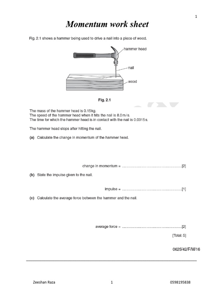 Momentum Work Sheet Igcse | PDF
