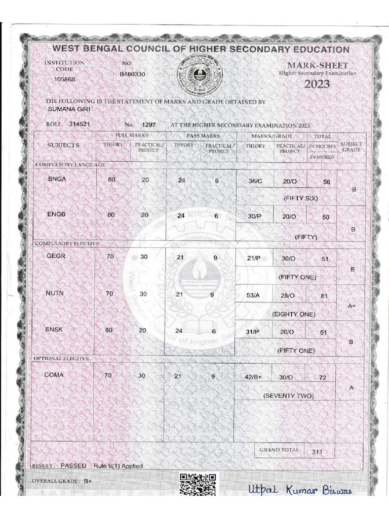 HS Marksheet | PDF