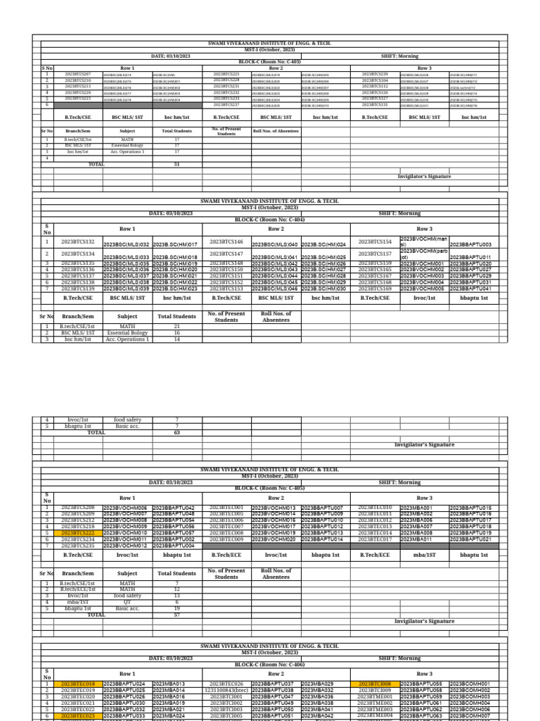 BLOCK C 03102023 Morning Seating Plan | PDF