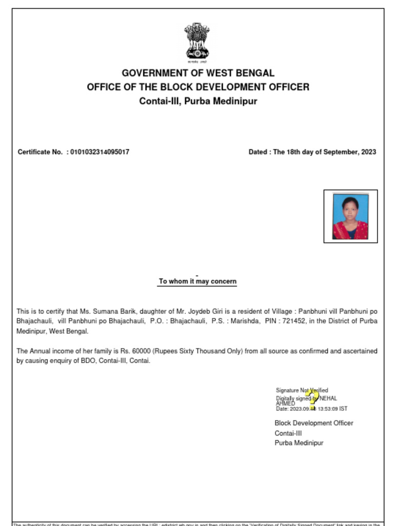 Government of West Bengal Office of The Block Development Officer ...
