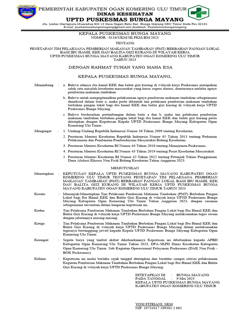 Draft SK Tim Pelaksana PMT Lokal | PDF