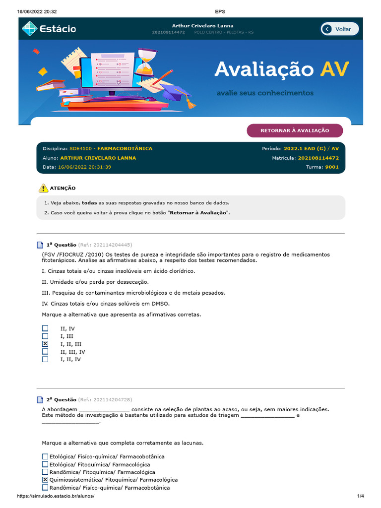 Farmacobotânica Av1 | PDF