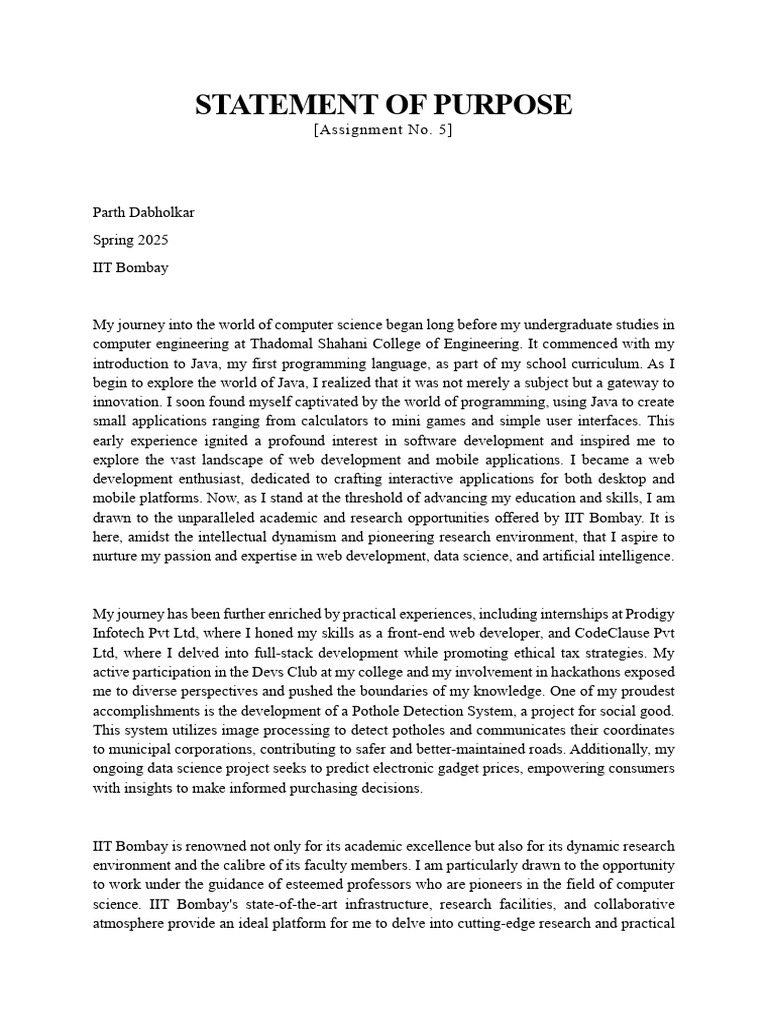 Statement of Purpose | PDF