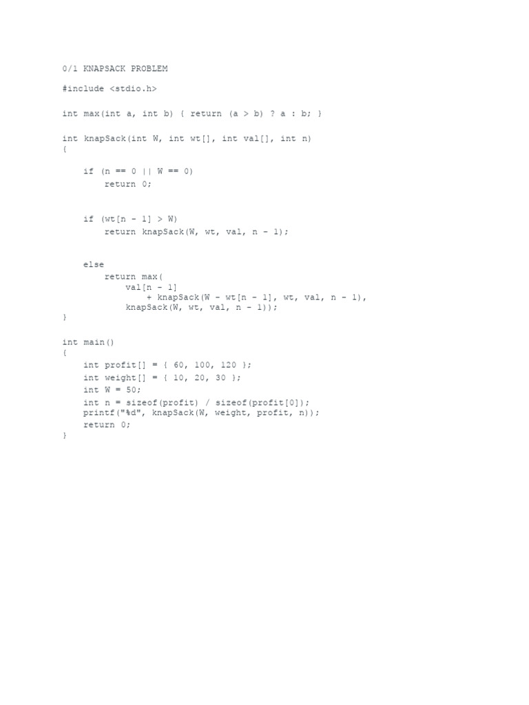 0-1 Knapsack Problem | PDF 0-1 Knapsack Problem | PDF