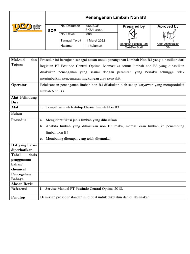 65. SOP Penanganan Limbah Non B3 | PDF