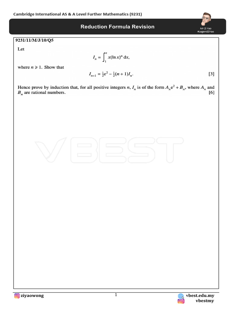 Further Pure 2 Reduction Formula Revision | PDF | Mathematics