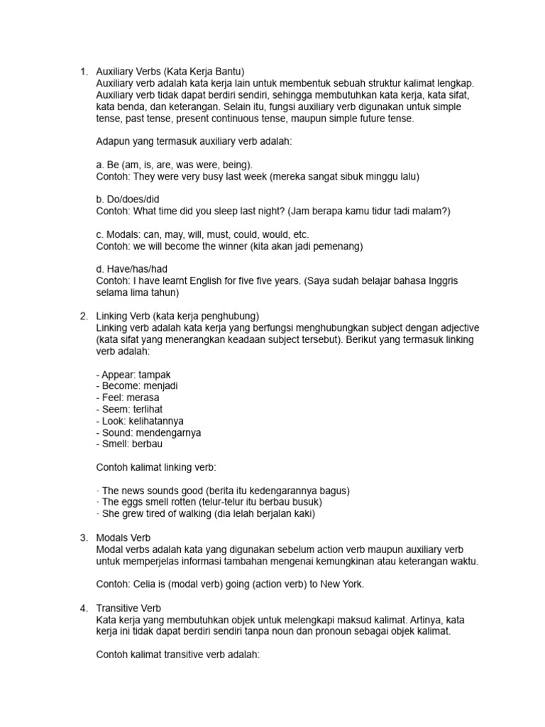 Jenis-Jenis Kata Kerja dalam Bahasa Inggris | PDF