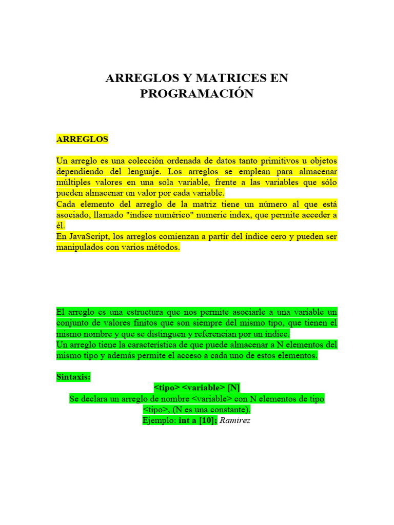 ARREGLOS Y MATRICES EN PROGRAMACIÓN - Exposición | PDF | Métodos y ...