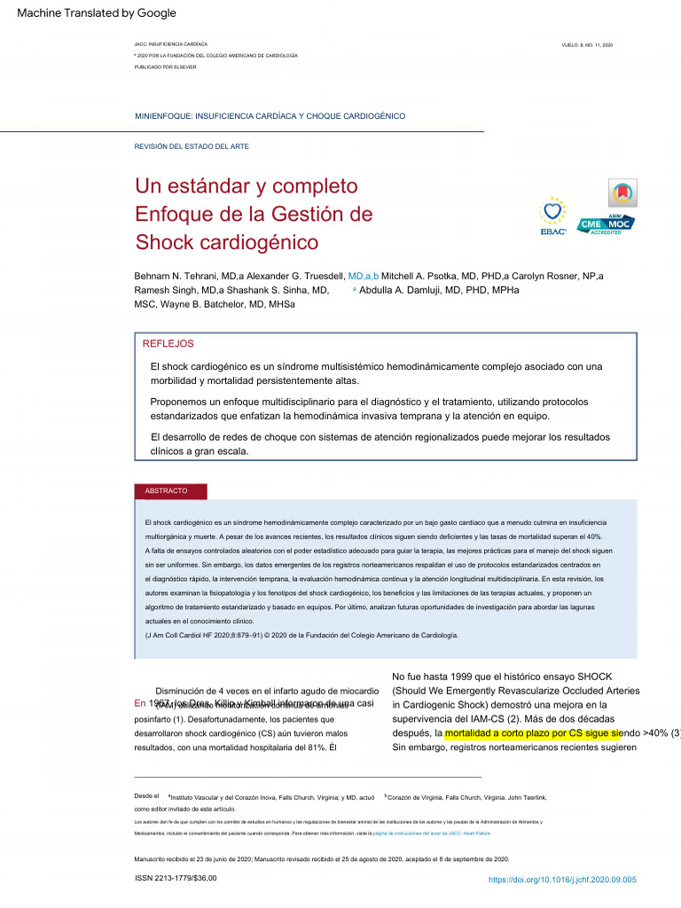 Choque Cardiogenico | PDF | Infarto de miocardio | Insuficiencia cardíaca