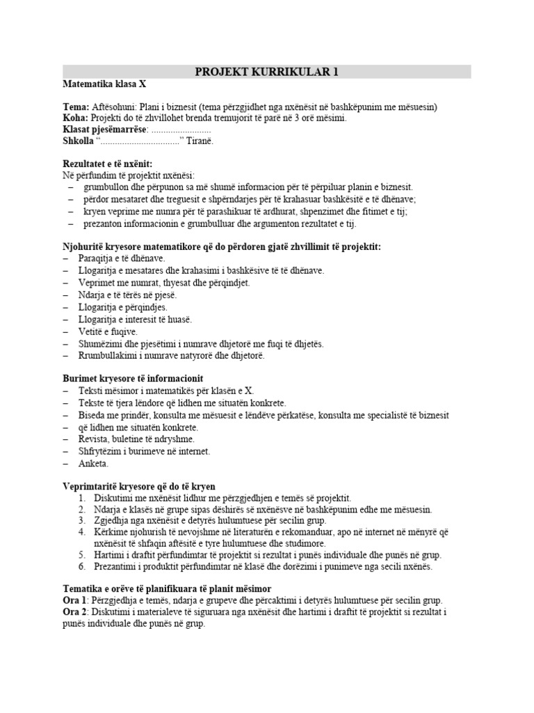 Matematika 10 - Projekti kurrikular | PDF