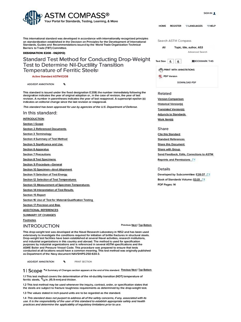 Astm Compasse E208 Standart Method Dor Conducting Drop Weight Test To ...