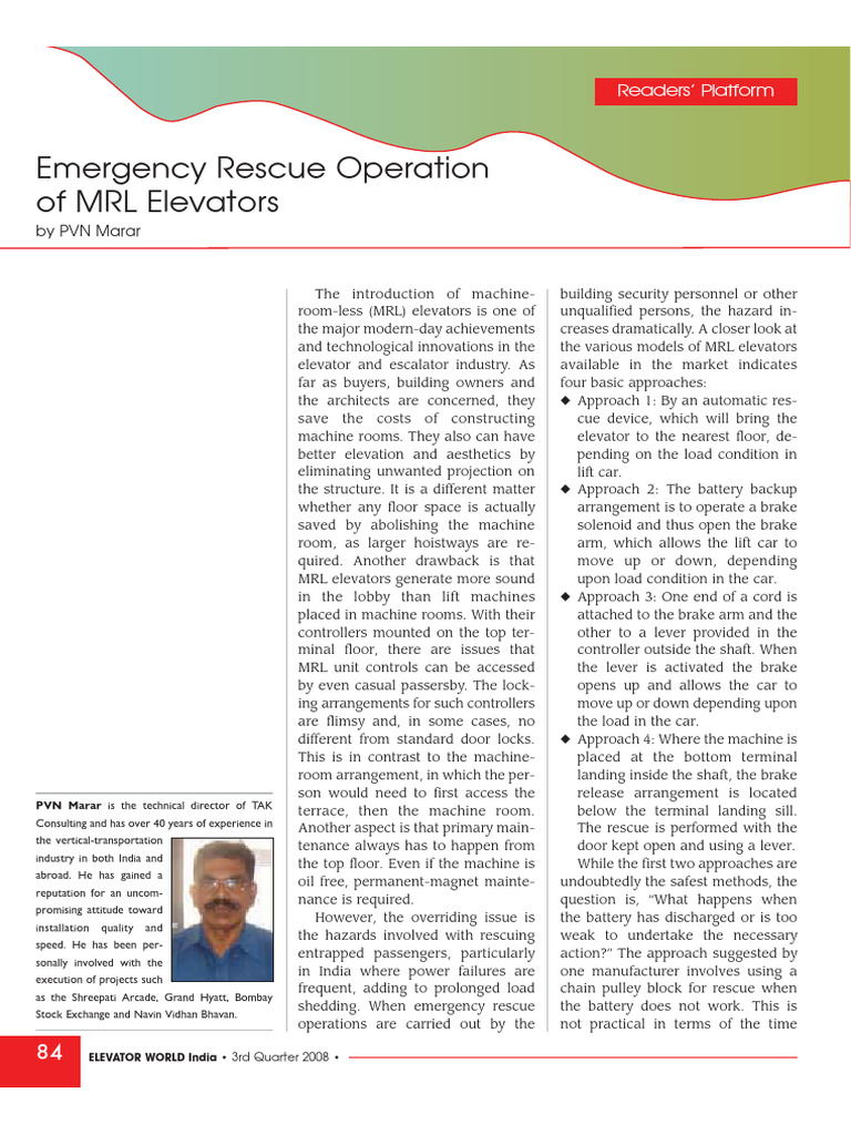 2008 08 Emergency Rescue Operation of MRL Elevators1 | PDF | Technology ...