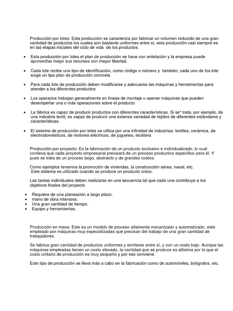 Ejemplos de Producción por Lotes | PDF | Producción en masa | Sector ...