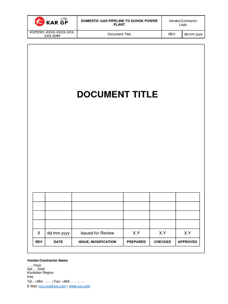 KGP2301-IPMT-COMM-CMM-TMP-0001-R03-Document Template Vendor and Contractor (Word) | PDF ...