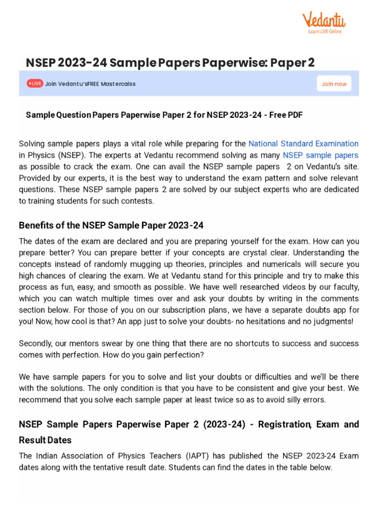 NSEP 2023-24 Sample Papers Paperwise - Paper 2 | PDF
