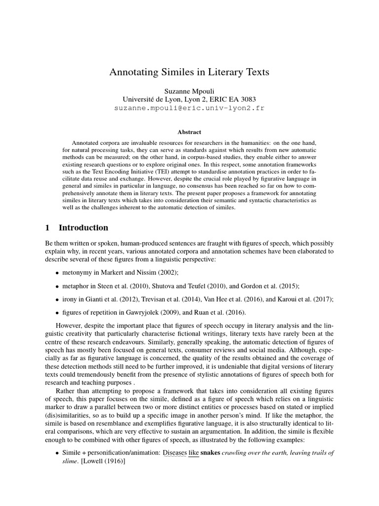 Annotating Similes in Literary Texts | PDF | Foreign Language Studies ...