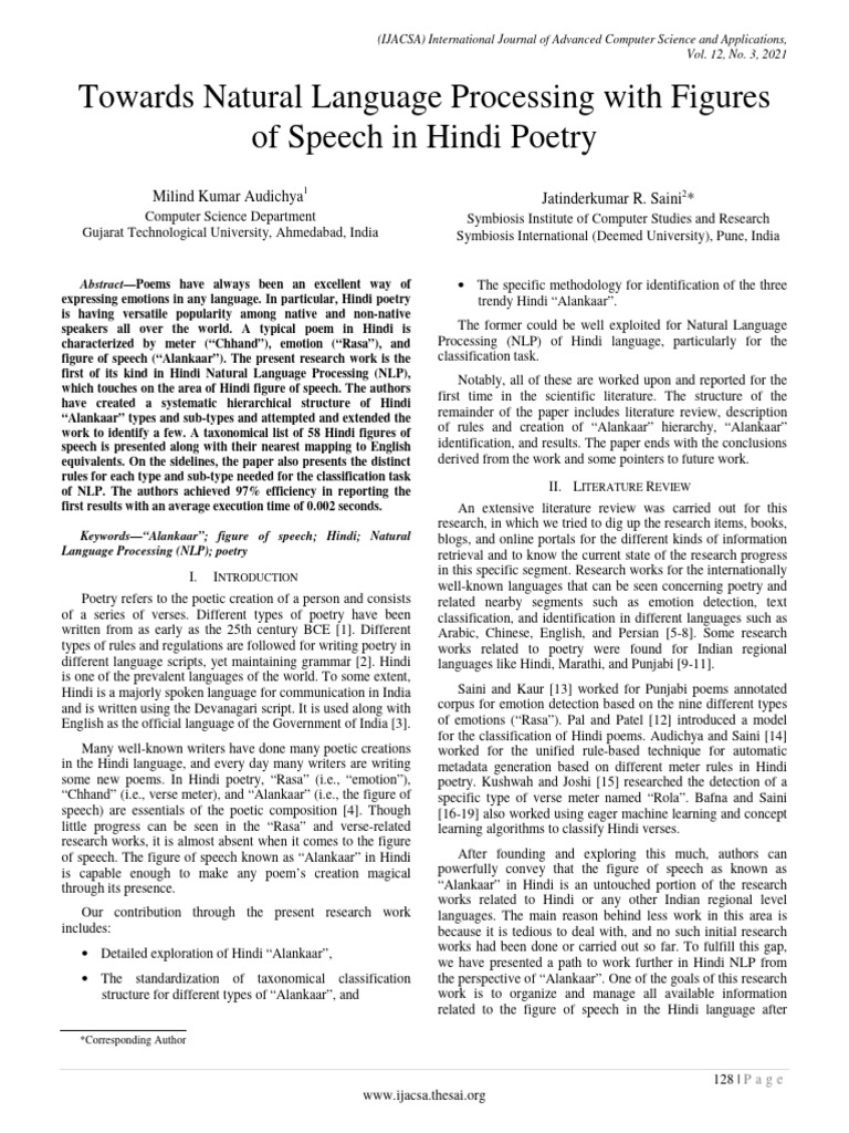 Towards Natural Language Processing With Figures of Speech in Hindi Poetry | PDF