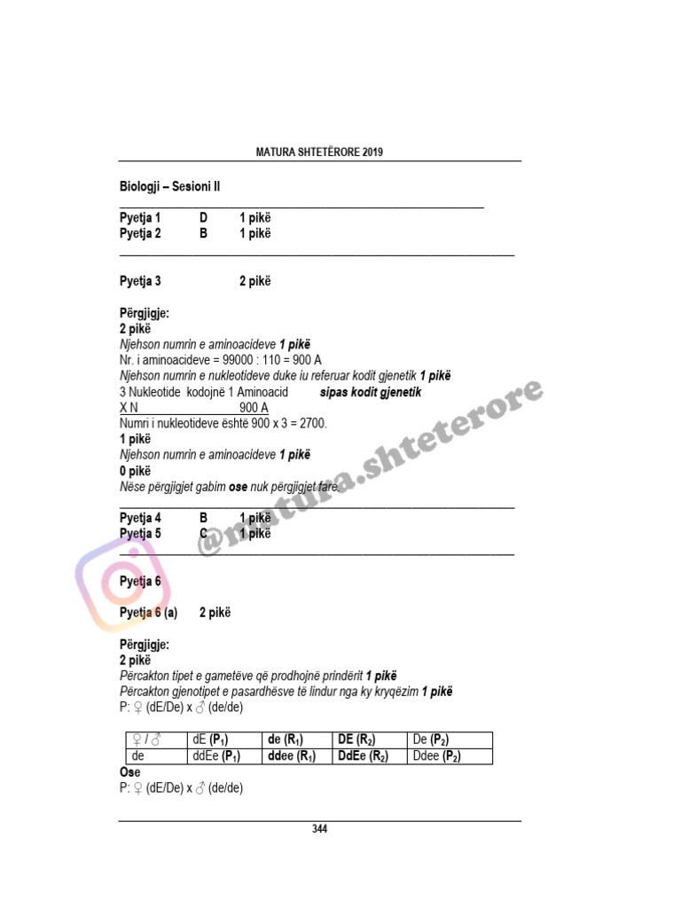 Skema e Vleresimit Biologji Sesioni 2 | PDF