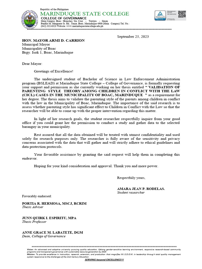 Rodelas. Letter For Data Gathering | PDF | Governance | Thesis