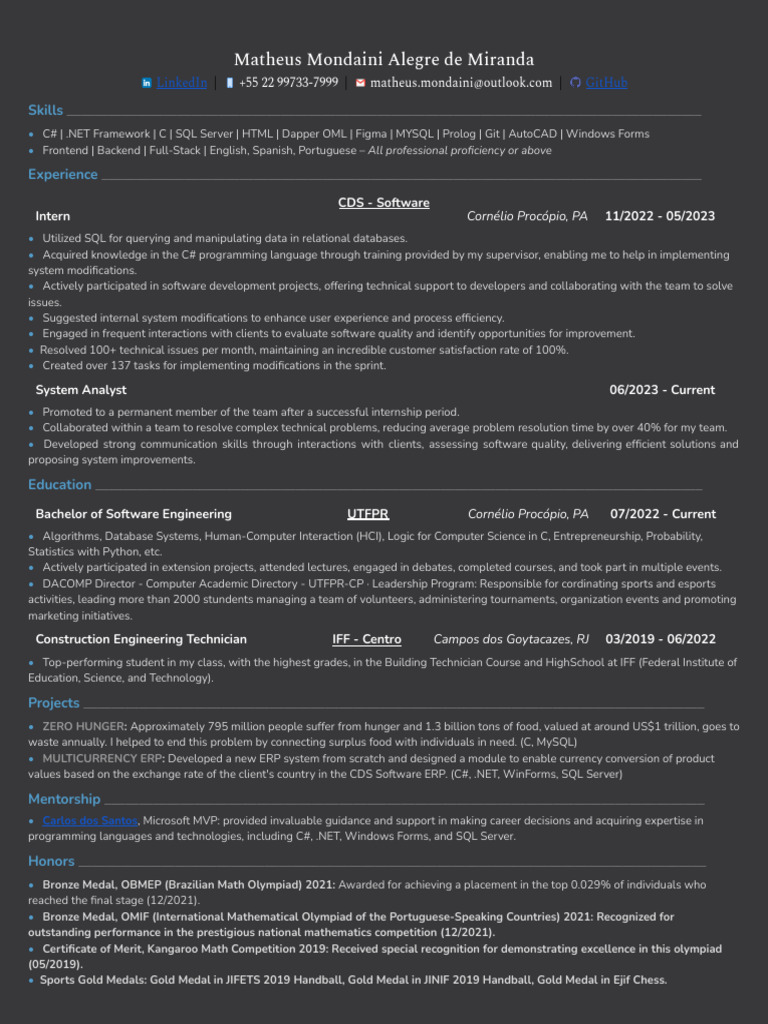 CV - Matheus Mondaini A Miranda | PDF