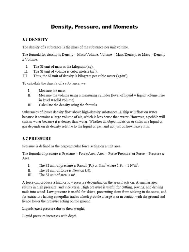 Density, Pressure, Moments | PDF