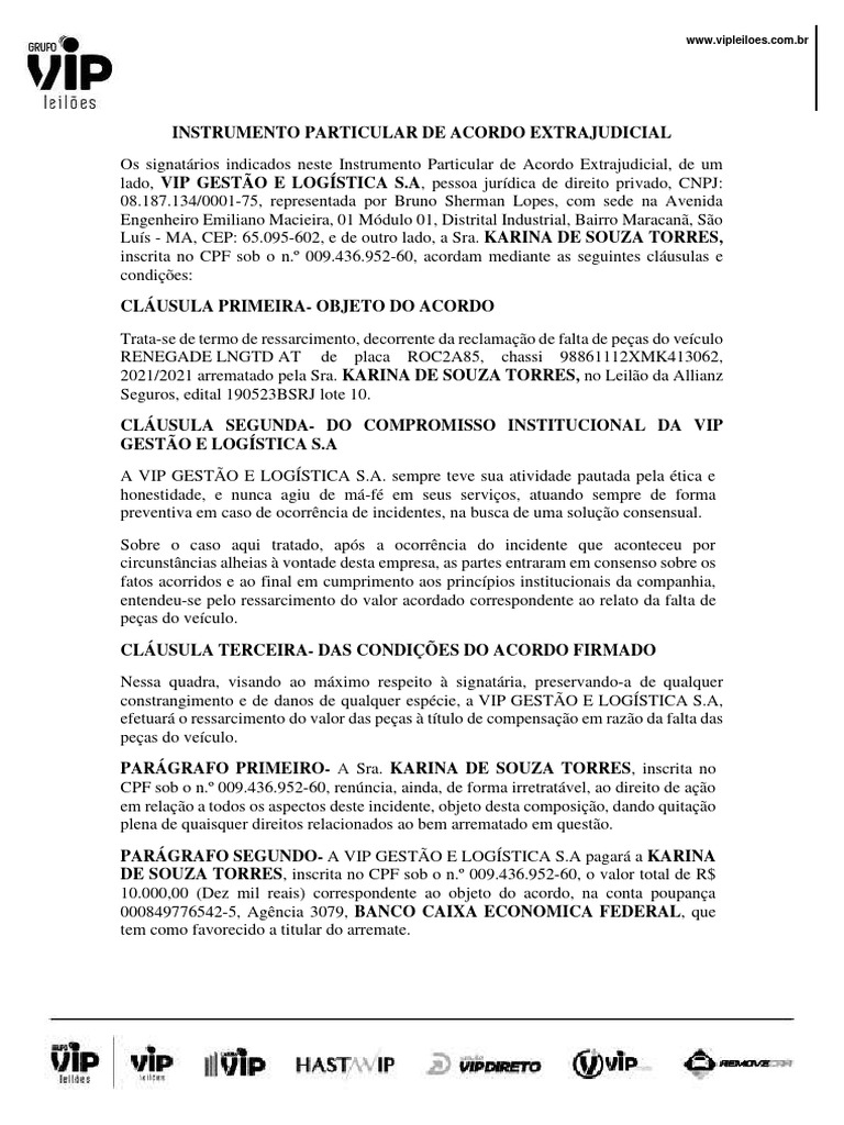Minuta Modelo - Instrumento Particular de Acordo Extrajudicial - Karina ...