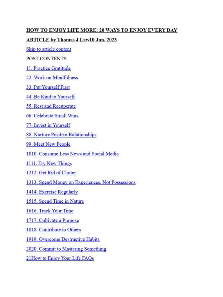 20 Tips to Enjoy Life Every Day | PDF | Career & Growth