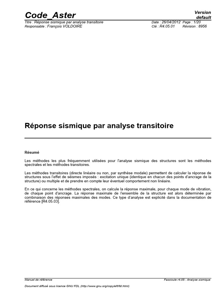 CODE ASTER Réponse Sismique | PDF