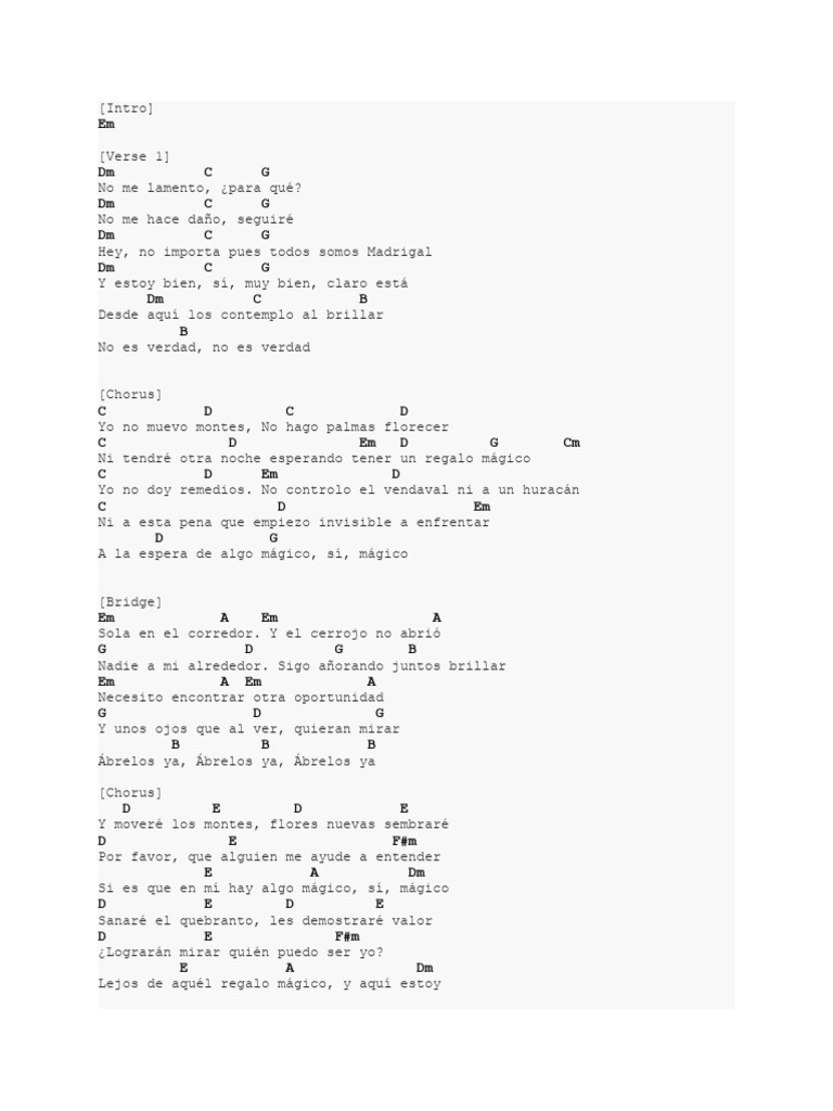 Un Regalo Magico Encanto Letra y Acordes | PDF
