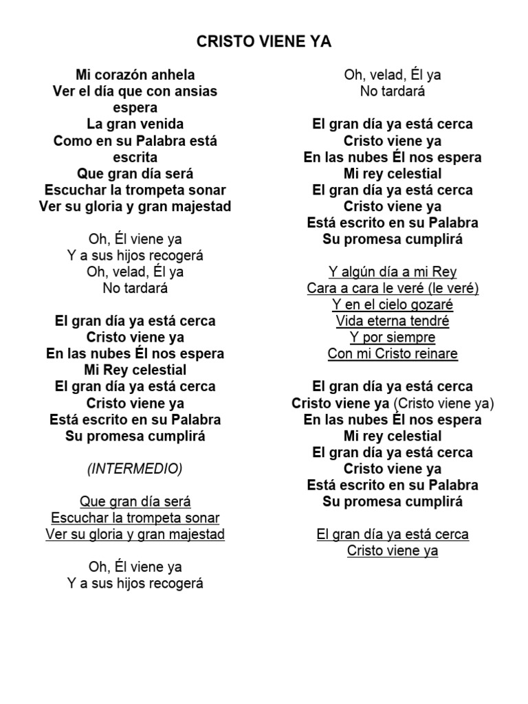 Cristo Viene Ya (Letra) | PDF