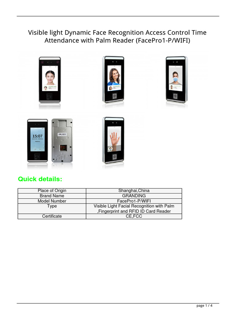 Visible Light Dynamic Face Recognition Access Control Time Attendance ...