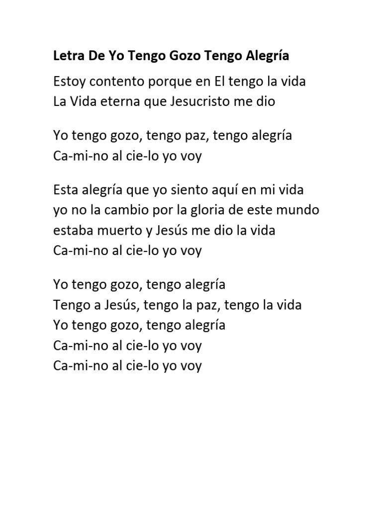 Letra de Yo Tengo Gozo Tengo Alegría | PDF