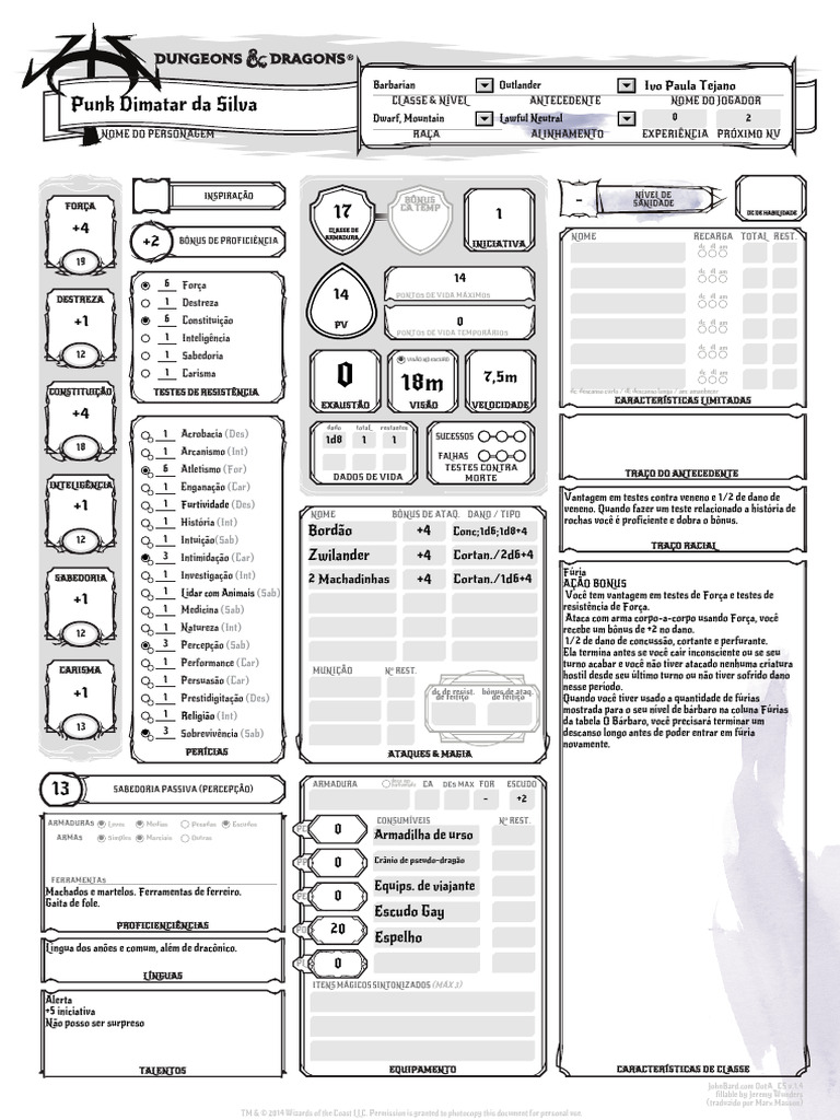 Ficha DD 5E Piuca | PDF