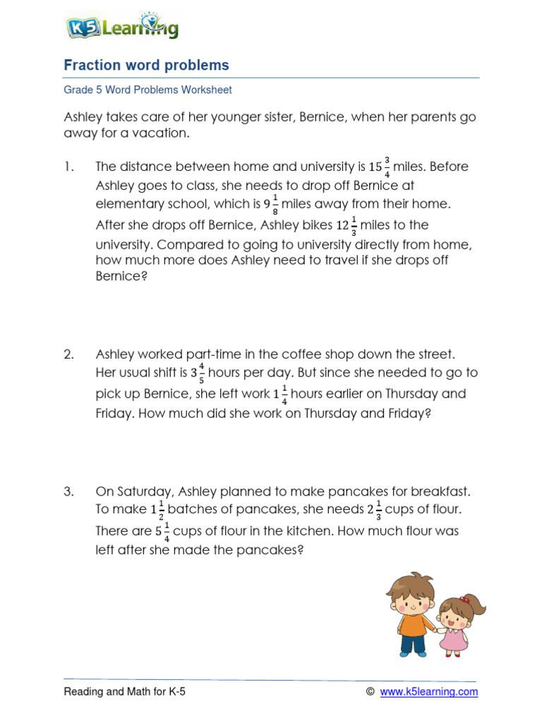 Grade 5 Word Problems Adding Subtracting Mixed Numbers C | PDF