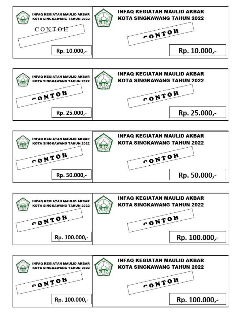 Contoh Kupon Infaq Maulid Akbar | PDF