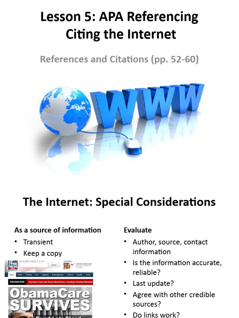 Lesson 1 - Citations and Referencing | PDF | Citation | Apa Style