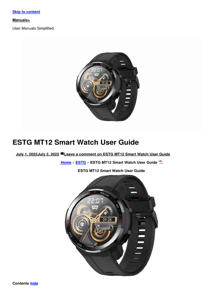 Mt12 Smart Watch Manual | PDF
