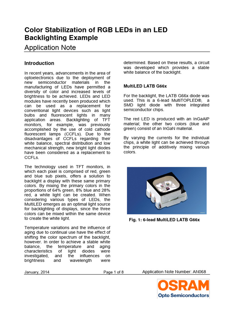 Color Stabilization of RGB LEDs in An LED Backlighting Example | PDF