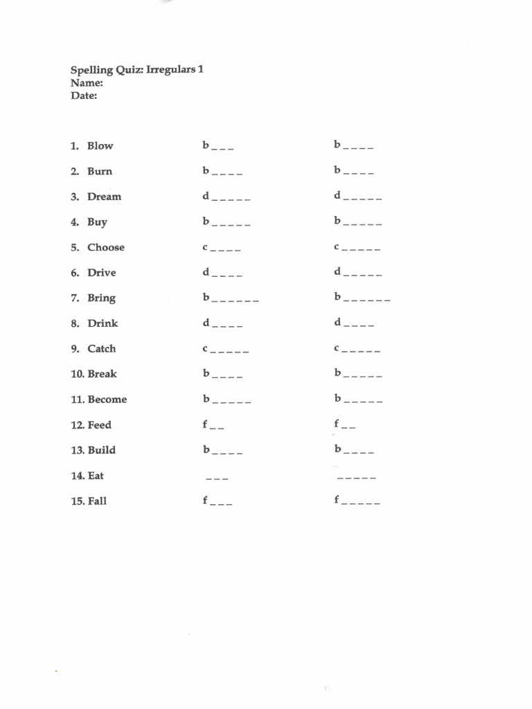 Irregular Verbs Quiz 1 [Be-fly] | PDF