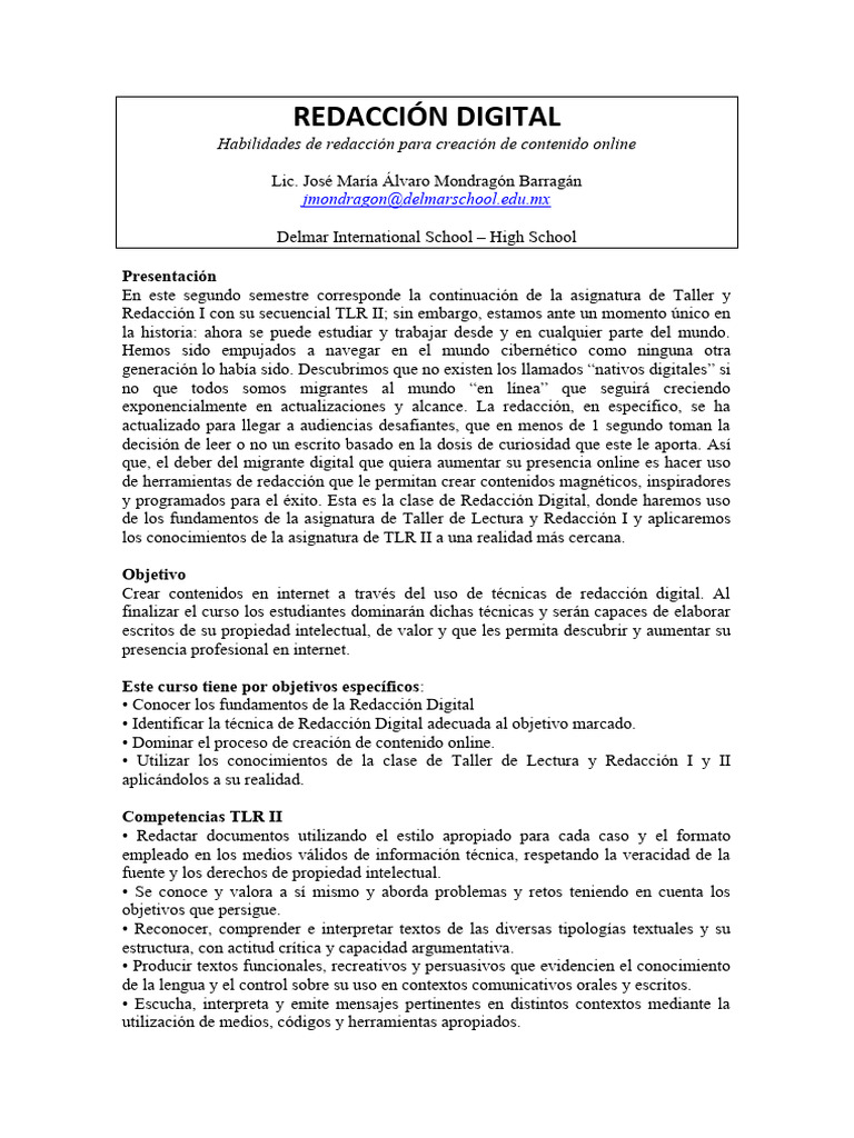 Redacción Digital (Syllabus) | PDF