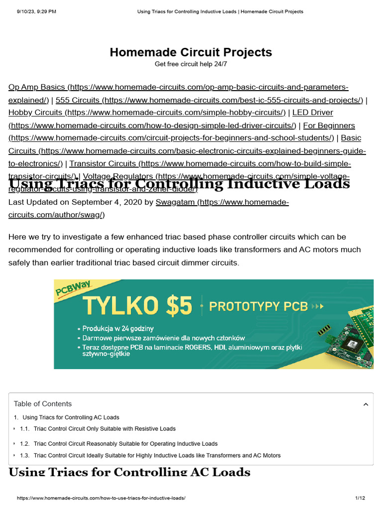 Using Triacs For Controlling Inductive Loads - Homemade Circuit ...