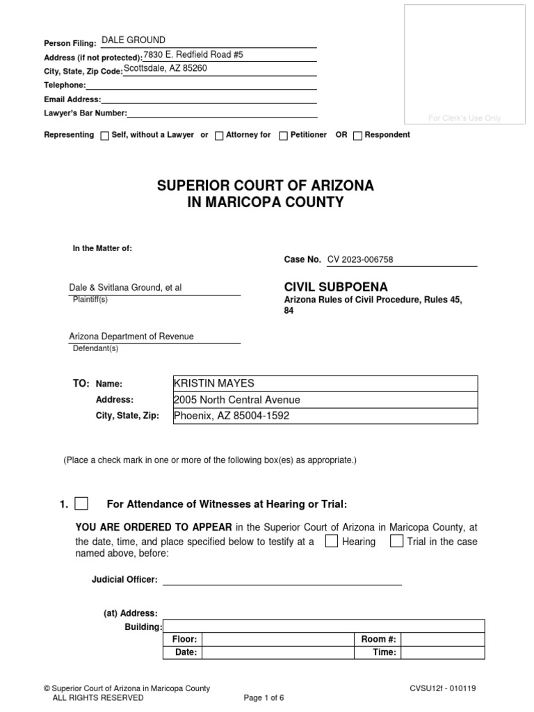 Arizona Summons | PDF | Deposition (Law) | Subpoena